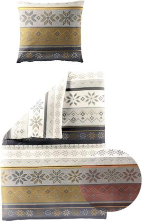 JACK by Bierbaum Biber Bettw&auml;sche 2 TLG. 135x200cm Norway Strickmuster Braun Gelb Offwhite, Farbe:Gelb