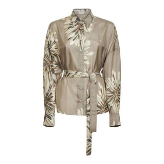 Brunello Cucinelli Femme, Blouses et Chemises, Multicolore, Taille: 40 FR Chemise en Soie Avec Ceinture
