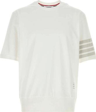 Thom Browne Homme, Tops, Blanc, Taille: L Cotton Jersey 4-Bar Tee