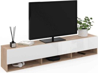 IDMarket H&auml;ngendes TV-M&ouml;bel 180 cm ELIO 2 T&uuml;ren mit Regal aus Holz und Wei&szlig;