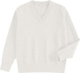 Generic Pull Hiver Femme Col en V, Pull Chaud Femme Manches Longues Chic Et Elegant Tricot Sweater Grande Taille DéContracté Confortable Classique De Base Cou