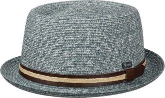 LIPODO Carignano Pork Pie Strohhut Hut Italienisches Flair Ledergarniturband Herren Frühjahr Sommer Petrol XL (60-61 cm)