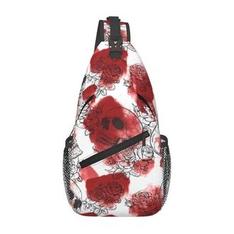Generic Croquis De Cr&acirc;nes Et De Roses Romantiques Sac &Agrave; Bandouli&egrave;re D&eacute;contract&eacute; Sling Bag Pratique Sac Banane Pour Shopping Sport Randonn&eacute;e