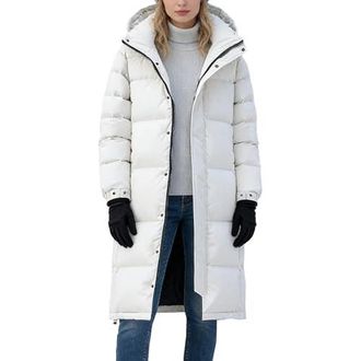 Generic Long doudoune dhiver &eacute;paisse et chaude &agrave; capuche avec poches profondes - V&ecirc;tement dext&eacute;rieur matelass&eacute; isol&eacute; pour femme, blanc, XXL