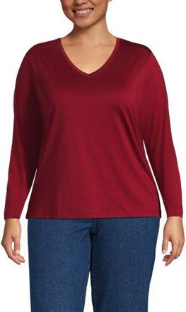 Lands End Supima Langarm-Shirt mit V-Ausschnitt, Damen, Größe:56-58 plus, Rot, Baumwolle, by Lands End