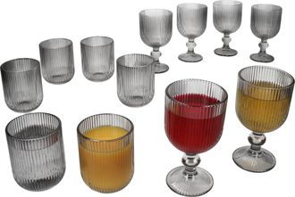 MamboCat Agata 12-teiliges Gl&auml;ser-Set Grau I 6X Weingl&auml;ser 240 ml & 6X Wassergl&auml;ser 250 ml I stilvolle & stabile Gl&auml;ser f&uuml;r Rot- & Wei&szlig;wein, Wasser, Saft & meh