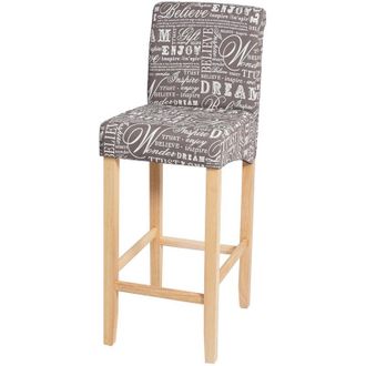 Mendler Mendler - Tabouret de bar HWC-C33, tabouret de comptoir, bois - écriture, gris, pieds clairs, tissu/textile
