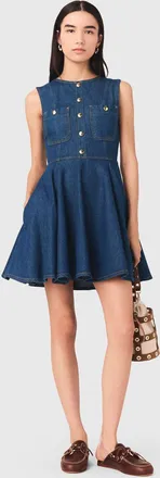 Maje Kurzes Ausgestelltes Denimkleid - Marineblau - Maje