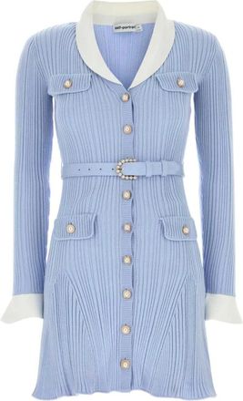 Self Portrait Femme, Robes, Bleu, Taille: 40 FR Knit Mini Dress