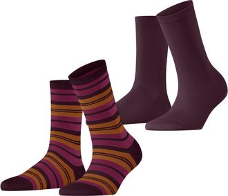 Esprit Damen Socken College Stripe Multipack W So Baumwolle gemustert 2 Paar, Rot Shadow Red 8138, 35-38