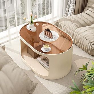 Generic WWERTYY Ensemble de Petites Tables Basses, Table Basse Blanche Moderne, Tables Basses en Verre, Petite Table Basse Ovale, avec Espace de Rangement, Au