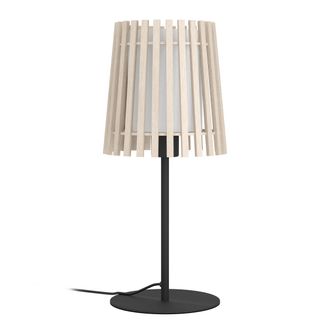 Eglo Tischlampe Fattoria, nat&uuml;rliche Nachttischlampe, Tischleuchte aus hellem Holz und wei&szlig;em Textil, Tisch-Lampe f&uuml;r Wohnzimmer und Schlafzimmer, E27 Fass