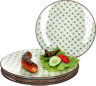 Ritzenhoff & Breker 4-teiliges Teller-Set Lime Rio I Speiseteller-Set für 4 Personen I Flache Essteller mit grünem Dekor I Hochwertiges Geschirrset I 4 Porzellanteller mi