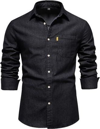 Generic Chemise en jean &agrave; manches longues pour homme, coupe droite, avec double poche, haut daffaires en jean, Z01-noir Chemises &agrave; manches longues pour homme,
