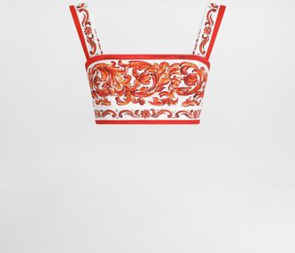 Dolce & Gabbana Top Aus Bastgewebe Mit Majolika-print - Frau Blusen Und Tops Mehrfarbig 44