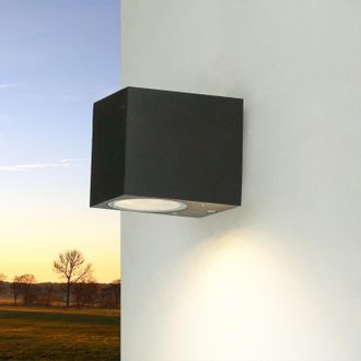Licht-Erlebnisse Wandlampe Au&szlig;en Glas Aluminium Schwarz IP44 f&uuml;r Terrasse Haus B:6,8 cm GU10 einflammig Downlight Moderne Au&szlig;enwandleuchte Garten AALBORG