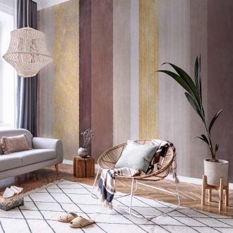 OEM Carta Da Parati Fotografica - Motivo A Righe - Sfondo Astratto Con Righe Di Diversi Colori Con Dettagli Dorati