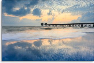 Paul Sinus Art Sinus Art Wandbild 60x40cm Landschaftsfotografie - Strand bei Sonnenaufgang mit Treibholz auf Leinwand für Wohnzimmer, Büro, Schlafzimmer, Ferienwohnu