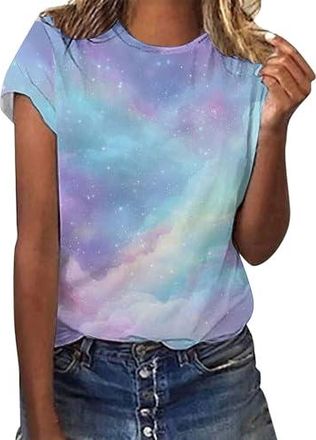 Generic T-shirt &agrave; manches courtes pour femme avec imprim&eacute; galaxie Core et col rond | T-shirt d&eacute;t&eacute; doux et l&eacute;ger pour le quotidien, les voyages, les vacances, 