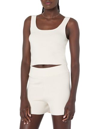 The Drop Damen Angelica superweiches Crop-Tanktop mit U-Ausschnitt, Whisper White, XS