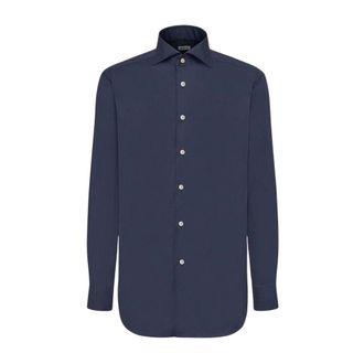 Kiton Blaues Baumwollhemd mit Perlmuttkn&ouml;pfen - - Shirts - Herren - Blau - 4XL