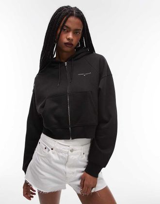 Tommy Jeans Kastige Kapuzenjacke in Schwarz mit Reißverschluss