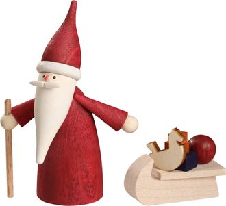 Seiffener Volkskunst | Miniaturen Figuren Miniaturfiguren | Weihnachten Dekoration aus dem Erzgebirge | Original erzgebirgische Holzkunst | Weihnachtswichtel mit Schlitten
