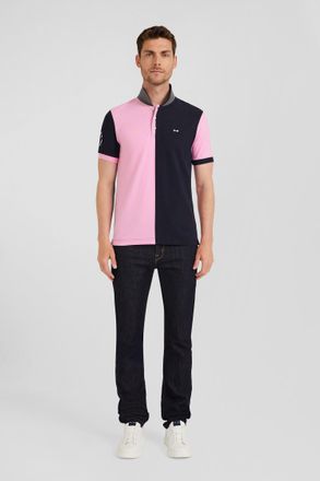 Eden Park Polo Manches Courtes Bicolore En Piqu&eacute; Coton Bleu Marine Et Rose Coupe Regular