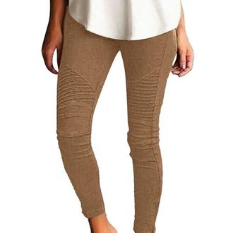 Generic Pantalon de travail pour femme, jegging motard skinny avec fermeture &eacute;clair &agrave; la cheville, taille pliss&eacute;e, pantalon crayon &agrave; enfiler, pantalon doux en