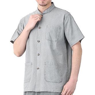 Generic Hauts en lin blanc pour homme - Chemise blanche l&eacute;g&egrave;re pour homme - Coupe ajust&eacute;e - Chemise d&eacute;contract&eacute;e &agrave; manches longues - T-shirt en coton - T-shir