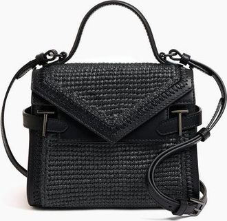 Le Tanneur Petit sac &agrave; main double rabat Emilie effet raphia et cuir lisse