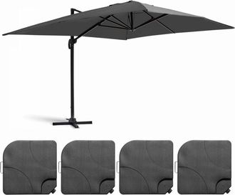 Oviala Parasol d&eacute;port&eacute; 3x4m et 4 dalles &agrave; remplir aluminium gris