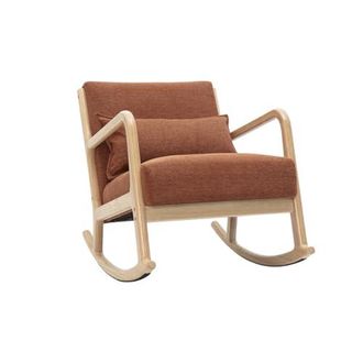 Miliboo Rocking Chair scandinave en Tissu Effet Velours Terre br&ucirc;l&eacute;e et Bois Clair Massif Derry