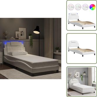 vidaXL Bettgestell mit led Wei&szlig; 80x200 cm Kunstleder - Bettstellengestell - Schlafzimmerm&ouml;bel - Doppelbett - Wei&szlig;es Bett - Lederbettrahmen