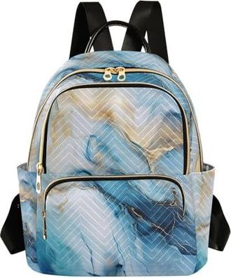 Mnsruu Mini sac à dos pour femme, motif marbré bleu, doré, petit sac à dos tendance pour femme, sac à dos décontracté, Multi1229, S