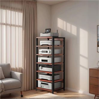 Generic 7-stufiges Audio-Komponenten-Rack, AV-Ger&auml;teschrank mit verstellbaren Holzregalen und um 360&deg; feststellbaren Rollen, for Gaming-/Aufnahmer&auml;ume, Zuhaus