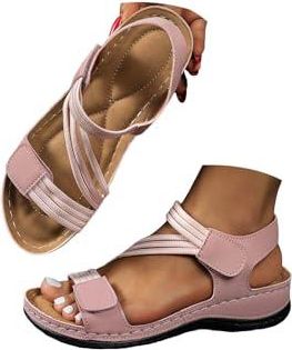 Generic Sandales orthop&eacute;diques compens&eacute;es avec soutien de la vo&ucirc;te plantaire pour femme - Chaussures de marche confortables &agrave; bout ouvert - Sangle de cheville