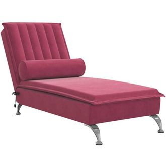 vidaXL Chaise longue de massage avec traversin rouge bordeaux velours