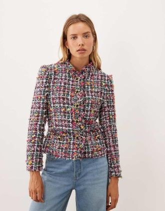 Sister Jane Sister Jane Ara Tweed-Jacke mit hohem Kragen in Multi-ROT