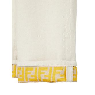 Fendi Wide-Leg FF Logo Print Jeans - Beige