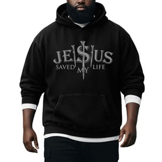 Generic Jésus Sweat à capuche surdimensionné à manches longues en coton pour homme - Pour les loisirs, Noir, 4XL