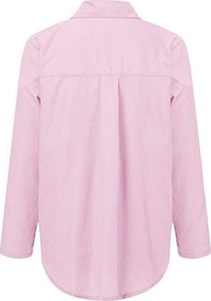 Generic Chemises et chemisiers en coton &agrave; manches longues pour femme - Chemise basique &agrave; manches longues et col en V - Chemisier d&eacute;contract&eacute; en coton de coule
