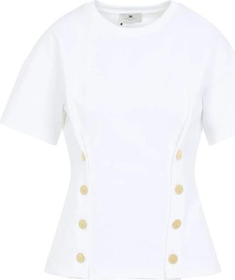 Elisabetta Franchi Femme, Blouses et Chemises, Blanc, Taille: 40 FR T-shirt &agrave; boutons dor&eacute;s