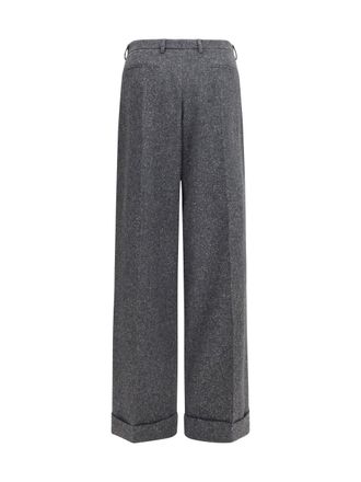 Valentino Mens Tailored Wool-Silk Trousers Grey Melange Melange-White-Light Blue-Beige Merino Wool Melange/white/light Blue/beige