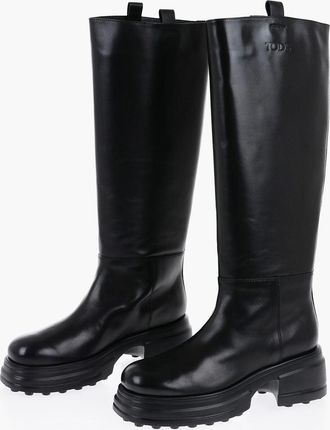 Tod's Solid Color Leather Boots with Heel 7cm Tods