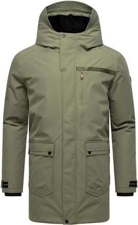 Stone Harbor Veste dhiver longue chaude pour homme avec capuche doublée en polaire et poche poitrine Netaan XX S-3XL, Vert olive, L