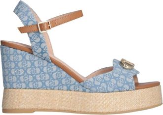 Liu Jo Femme, Chaussures, Bleu, Taille: 39 EU Sandales compens&eacute;es Monogramme Denim