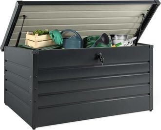 IDMarket Coffre de rangement m&eacute;tal verrouillable gris anthracite pour jardin 810L