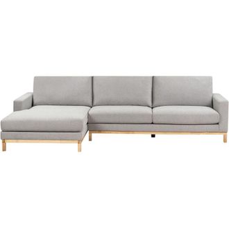 Beliani 4-Sitzer Ecksofa Rechts Grau Stoffbezug mit Breiten Hohen Armlehnen Hohe R&uuml;ckenlehne Diecke Sitzkissen Modern Wohnzimmer Stoffsofa