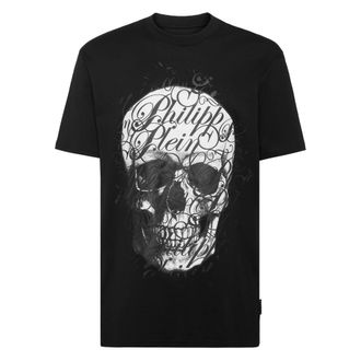 Philipp Plein Homme, Tops, Noir, Taille: XS T-Shirt Col Rond Coursive